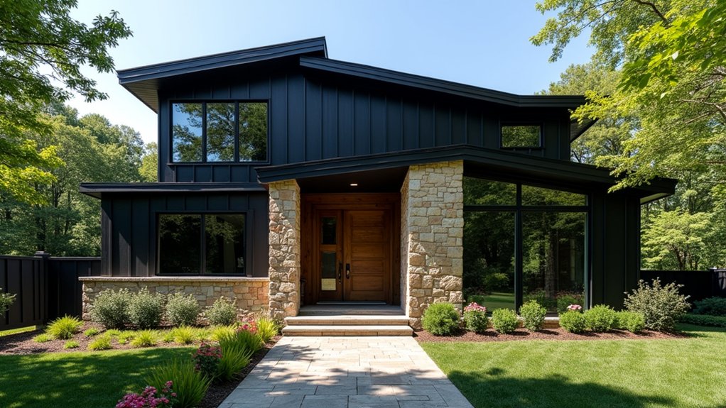 22 Black House Exterior With Stone For Natural Contrast