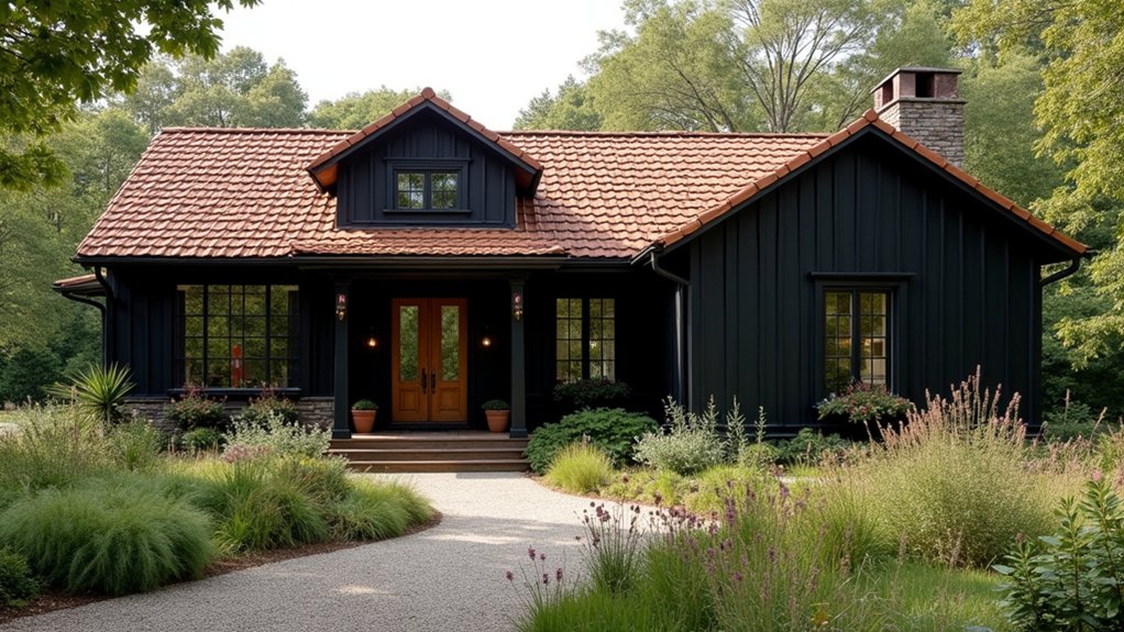 22 Black House Exterior With Brown Roof For Rustic Style