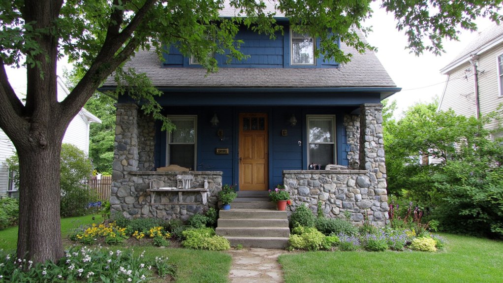 24 Blue and Stone House Exterior Ideas for Natural Appeal